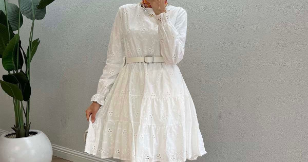 Sare Fashion Leather Belted Festoon Tunic White